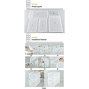 Clear Shoe Box, Set Of 6, Stackable Plastic Acrylic Boxes, Drop Front Shoe Holder Cubby Storage Cube Organizer Containers For Closet Men/women Large High Top 13.4”x 9.8”x 7.2'', Cajas Para Zapatos