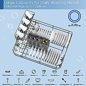 PETSITE Countertop Dishwasher, Portable Dishwasher w/ 5 Washing Programs, 6 Place Settings, 360° Dual Spray, High-Temperature Drying, Compact Kitchen Dishwasher for Dorm, RV, Small Apartment