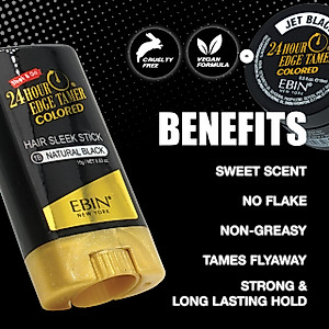 EBIN NEW YORK 24 Hour Colored Edge Tamer 3pack – 0.5 Oz, Jet Black, No Flaking, No Residue, Covers Gray & Roots