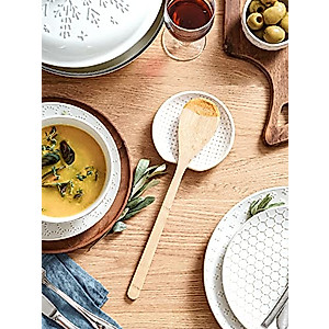 LE TAUCI Spoon Rest for Stove Top, Spoon Holder for Kitchen Counter, Embossment Housewarming Gift, Farmhouse Decor, Ceramic Accessories Utensil Rest - 4.8 inch, Set of 4, White