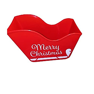 Ja'cor Red Santa Sleigh Shaped Basket Bins Plastic Buckets for Organization Classroom Shelves Storage Containers Gifts Gift Baskets Craft Decor Merry Christmas Decorations with 1-Collapsible Cup