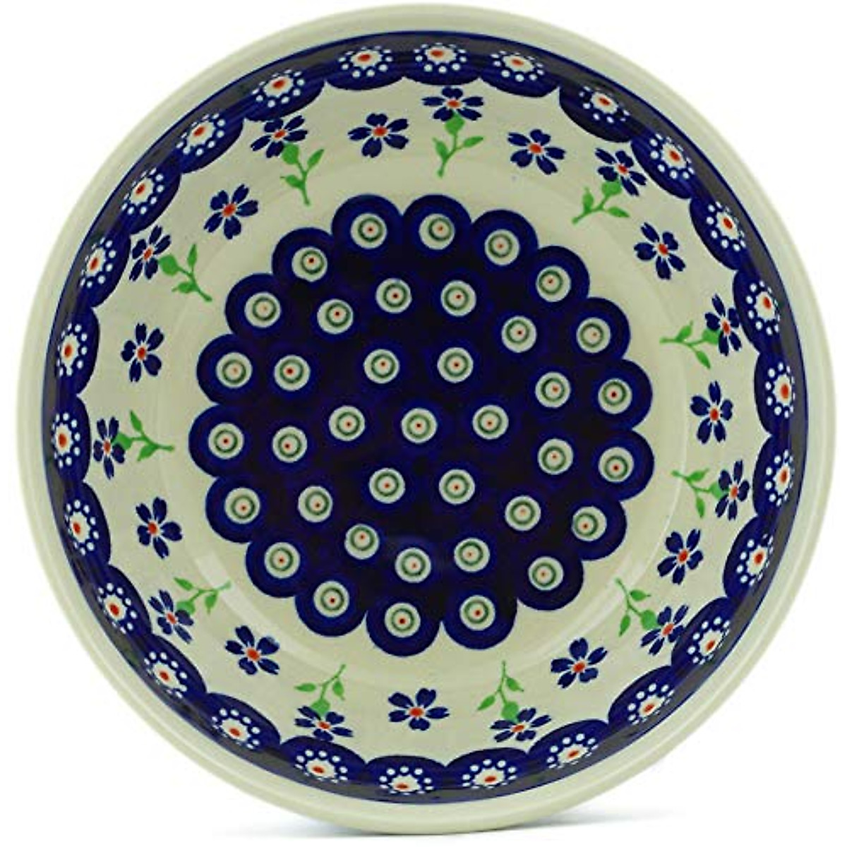 Polish Pottery bowls set of 6 (Bright Peacock Daisy Theme) + Certificate of Authenticity