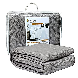 EUROTEX 100% Cotton Blanket Diamond Weave King 108 x 90 inches - Summer Lightweight Soft Breathable Blanket - Perfect for Layering for Couch Bed Sofa - Elegant Home Decoration, Light Grey