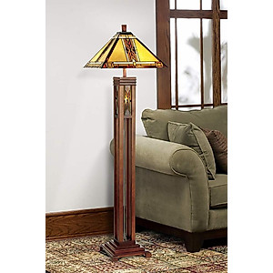 Robert Louis Tiffany Mission Rustic Tiffany Style Floor Lamp with Night Light 62.5" Tall Walnut Wood Column Square Geometric Stained Glass Shade Decor for Living Room Reading House Bedroom