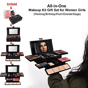 58 colors Professional Makeup Kit for Women, All In One Full Makeup Gift Set for Women Girls Beginner with Eye Shadow Blush, Lipstick, Compact Powder, Mascara, Eyeliner, Lip Liner, Eyebrow Pencil,