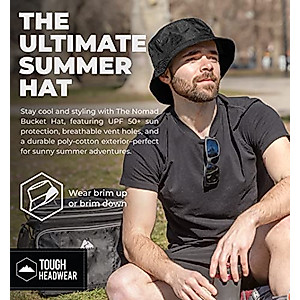 Tough Headwear Bucket Hat for Men & Women - UPF50+ Sun Protection - Foldable Beach Hat - Black