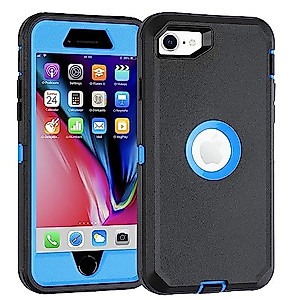 iPhone SE 2022 Case iPhone SE 2020 Case Shockproof Heavy Duty Full Body Protective Case with Screen Protector Rugged Protection Phone Cover for iPhone SE 2nd 3rd Gen 4.7" (Black/Blue)