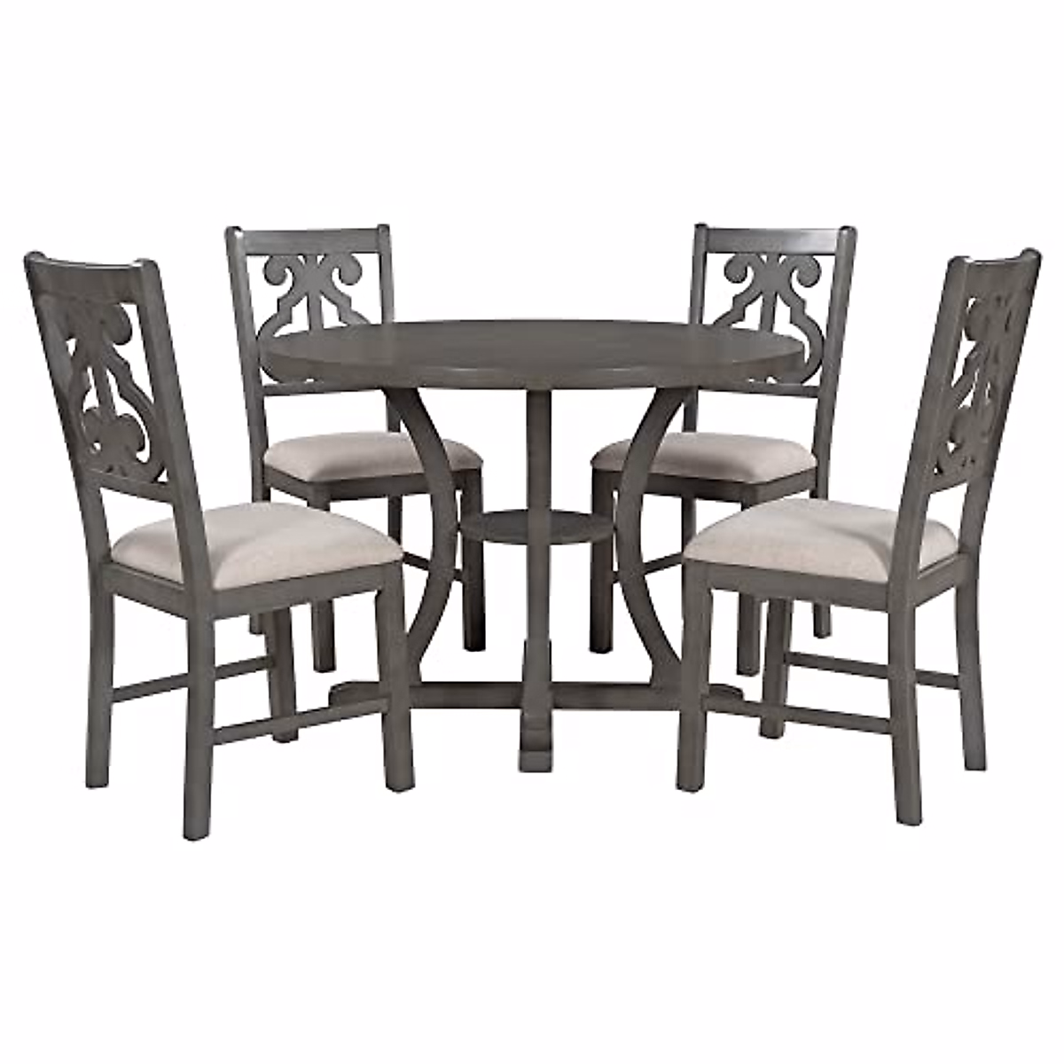 AOCOROE Round Dining Room Table Set for 4, Wood Dining Set with 42 Inch Round Table and 4 Padded Chairs, 5 Pieces Dining Table Set for Dinette Kitchen and Dining Room