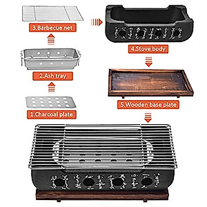 Japanese Style BBQ Grill,14 x 6.9 x 4 inches Portable Barbecue Stove Aluminium Alloy Charcoal Stove with Wire Mesh Grill and Base Japanese Tabletop Household Barbecue Tools