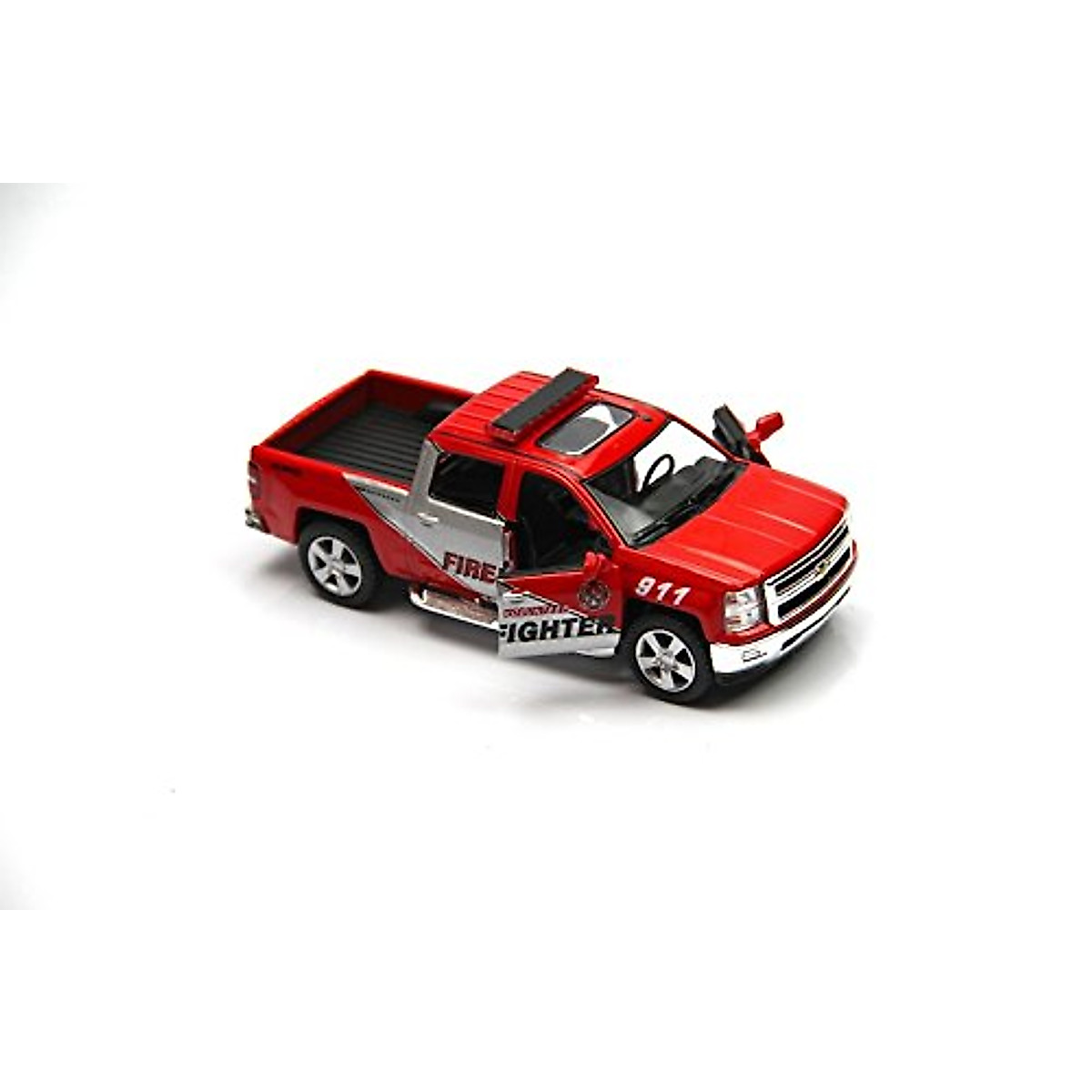 KiNSMART 2014 Chevrolet Silverado 1:46 Scale 5 Inch Police & Firefighter Pick-up Truck (2 Set)