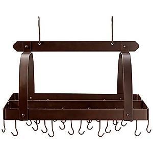 Old Dutch Rectangular Hanging Pot Rack with Grid & 24 Hooks, Oiled Bronze, 30" x 20.5" x 15.75"