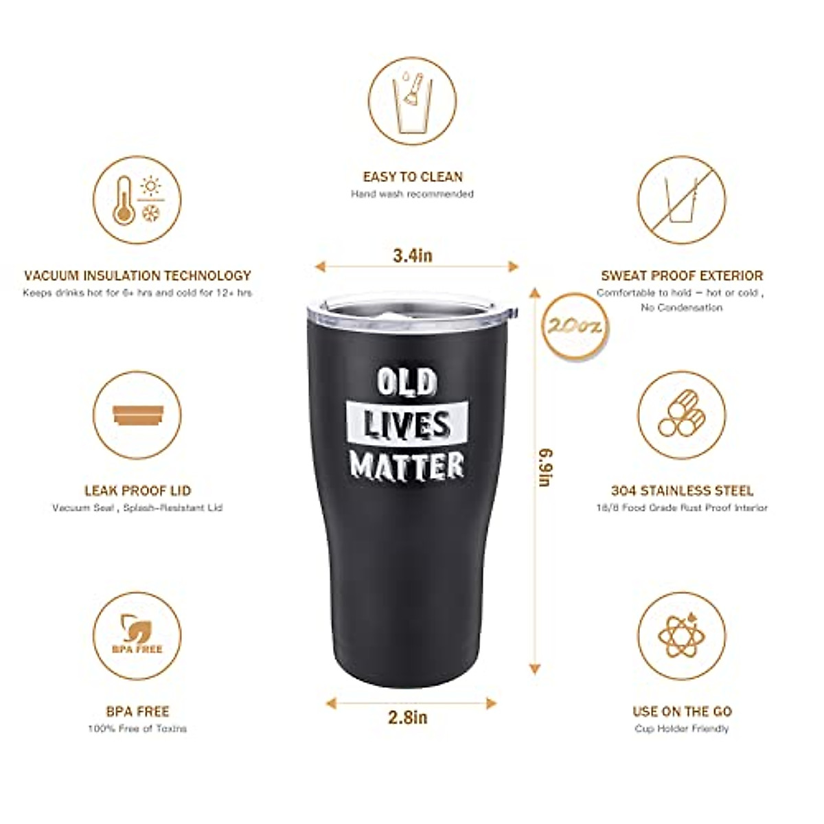Old Lives Matter Tumbler - Funny Gifts for Men - Gag Gifts for Men, Adults - Funny Birthday Gifts for Men, Dad, Grandpa - Retirement Gifts for Men - Old Man Gifts - Cool Gifts for Dads (Black, 20 oz)