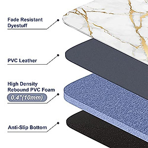 Mrcrypos Gold White Kitchen Rugs Cushioned Anti Fatigue 2 Piece Set Marble Kitchen Mats PVC Waterproof Leather Runner Rug Non Slip Floor Comfort Mat for Kitchen Sink Laundry Office 17"x29"+17"x47"