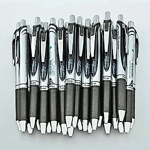 Pentel EnerGel RTX Deluxe Retractable Liquid Gel Pen, Fine .7mm Metal Tip, Black Ink, Silver Barrel (Bulk Lot of 15) (BL77-A)