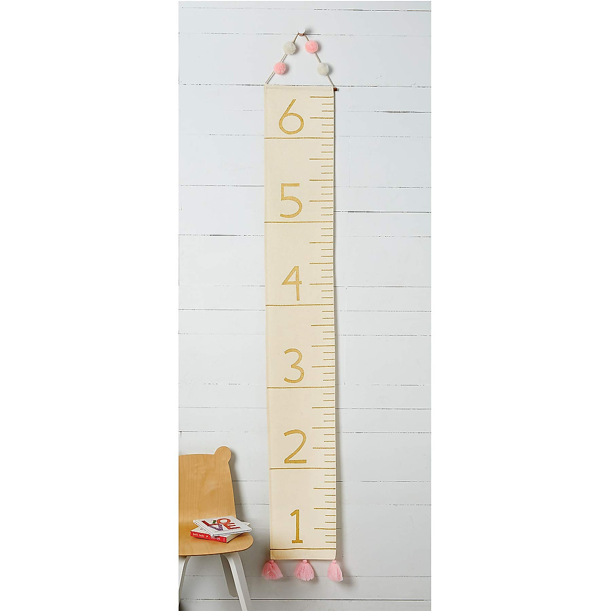 Mud Pie Arrow Milestone Growth Chart Canvas Off White, Pink Tassel