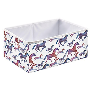 Emelivor Watercolor Horses Rectangle Storage Bins Fabric Storage Cube Large Storage Baskets for Shelves Collapsible Cube Organizer Bins for Shelves Home Office Clothes Clothing,16 x 11inch