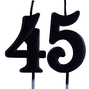 Black 45th Birthday Candle, Number 45 Years Old Candles Cake Topper, Woman Or Man Party Decorations, Supplies