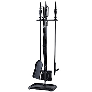 Lichamp Gothic Fireplace Tools Set, 5-Pieces Indoor Outdoor Sturdy Fire Place Poker Sets with Gothic Handle, FTS35BK