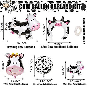 DREMISI 14Pcs Cow Balloons Cute Cow Shape Mylar Foil Balloons Cow Head Balloons Can Float Huge Animal Balloons Black Pink Cow Print Balloons for Baby Shower 1st Birthday Farm Animal Theme Party Decor
