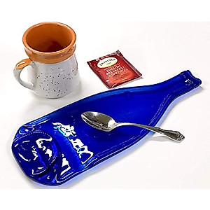 Blue Wine Bottle Cheese Tray with Cheese Spreader, Large Spoon Rest from Flat Bottle
