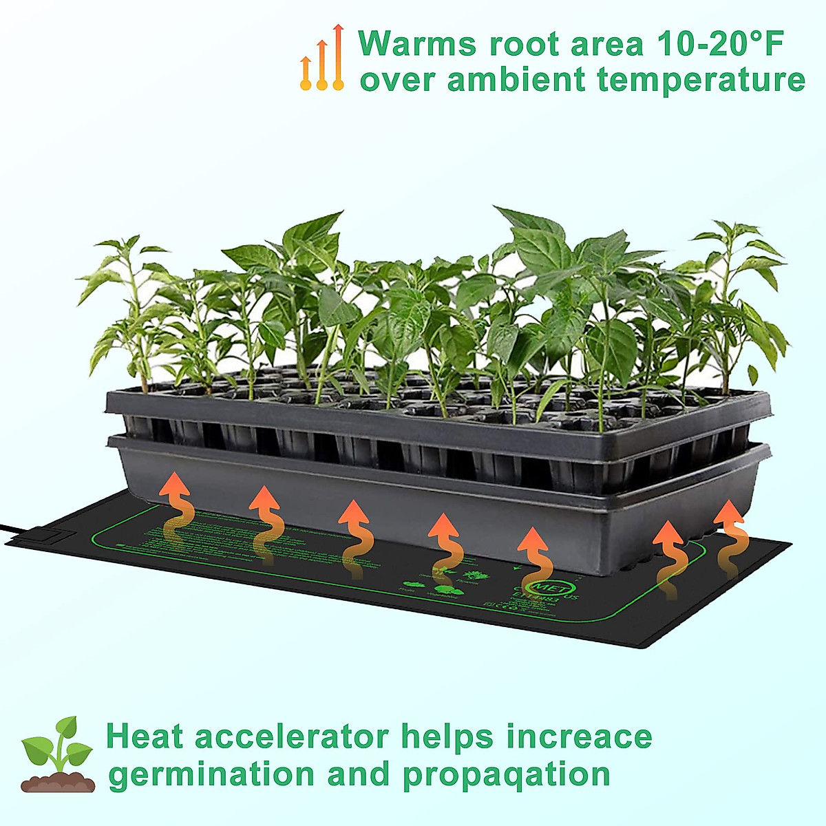 21W Seedling Heat Mat for Seed Starting, 10" x 20.75" Waterproof Heating Pad for Indoor Plants Germination Hydroponic, MET Standard - 2 Pack