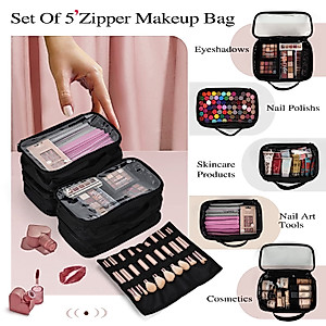 Costravio Professional Makeup Case Soft-Sided Make-Up Artist Travel Case Nylon Cosmetology Rolling Train Case on Wheels for Hair Stylist Nail Tech Storage Cosmetic Organizer with Removable Bags Black