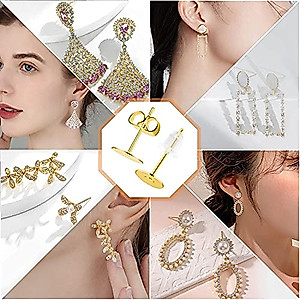 Earring Posts Stainless Steel, Flasoo 1200Pcs Hypoallergenic Earring Posts and Backs, Gold Flat Pad Earring Studs with Clutch for Earring Making and DIY Stud Earring Supplies