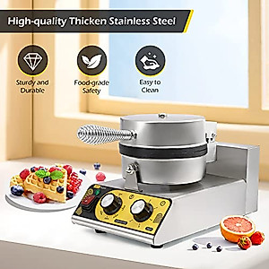 Dyna-Living Commercial Waffle Maker Heart-shaped Waffle Iron Machine 1200W Electric Waffle Machine for Home Use, Non-Stick Round Waffle Baker Maker with 122-482℉ Temp Range and Time Control (5-Heart)