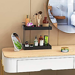 GDGDTOO 2 Tier Bathroom Storage Organizer Tray for Countertop, Cosmetic Organizer Holder Kitchen Spice Rack,Set of 1, Vanity Shelf,Black