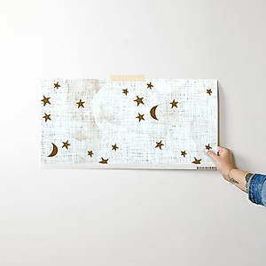 Peel & Stick Wallpaper Swatch - Dark Gold Stars Moon Night Sky Celestial Brown Copper Taupe Custom Removable Wallpaper by Spoonflower