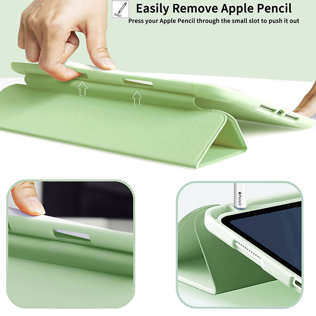 kenke Case for iPad Air 3 10.5" (3rd Gen) 2019,Light Weight Trifold Smart Case with Pencil Holder,Soft TPU Back Cover[Full Body Protective] with Auto Sleep/Wake for iPad 10.5 Inch Air 3,Green