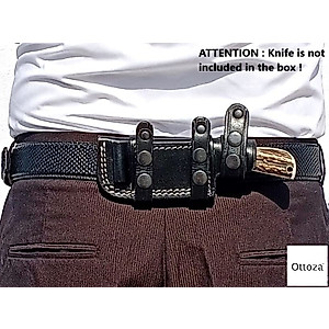 Ottoza Handmade Small Knife Sheath - Leather Knife Sheath RIGHT HAND Bushcraft Knife Sheath - Hunting Knife Sheath - Survival Knife Sheath - Horizontal Carry Black TOP GRAIN LEATHER No:171