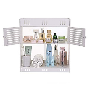 Ochine Home Bathroom Cabinet Wall Mounted with Doors, Bathroom Medicine Cabinet Non-Perforated Wood Hanging Cabinet Wall Bathroom Cabinet PVC Wall Cabinets with Doors and Shelves Over The Toilet