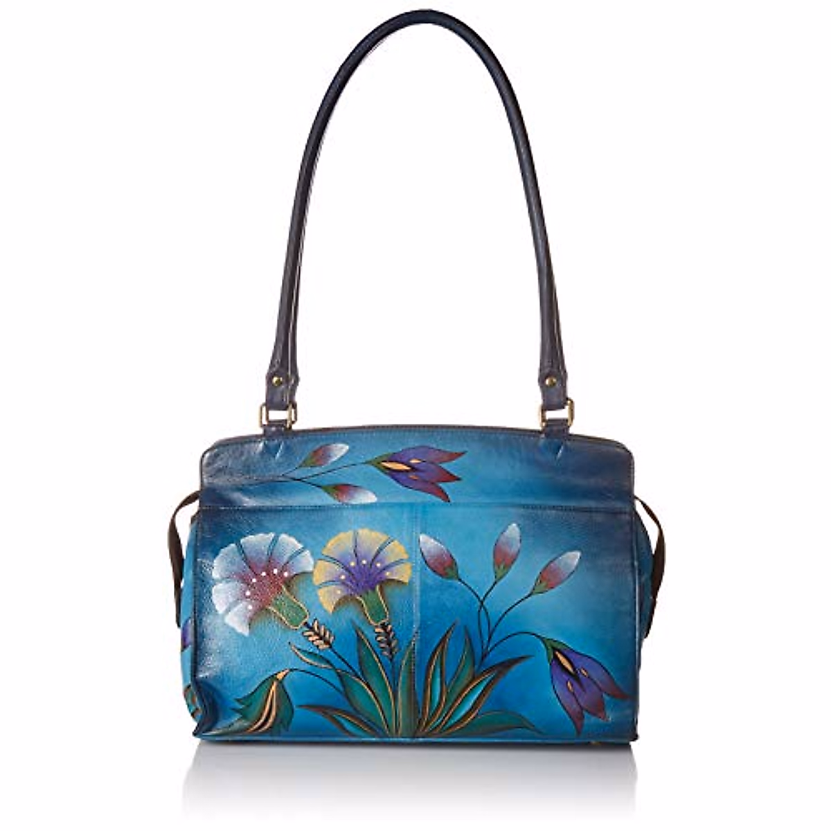 Anna by Anuschka Genuineleatherlarge Satchel Shoulder Bag Hand-Painted Original Artwork, Turkish Garden Denim