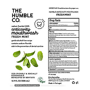 The Humble Co. Anticavity Mouthwash 2pk – Alcohol Free Mouthwash for Oral Care, Gum Health, and Cavity Prevention, Vegan Cruelty Free and Non-Toxic Natural Mouthwash (Mint, 16.9 oz)