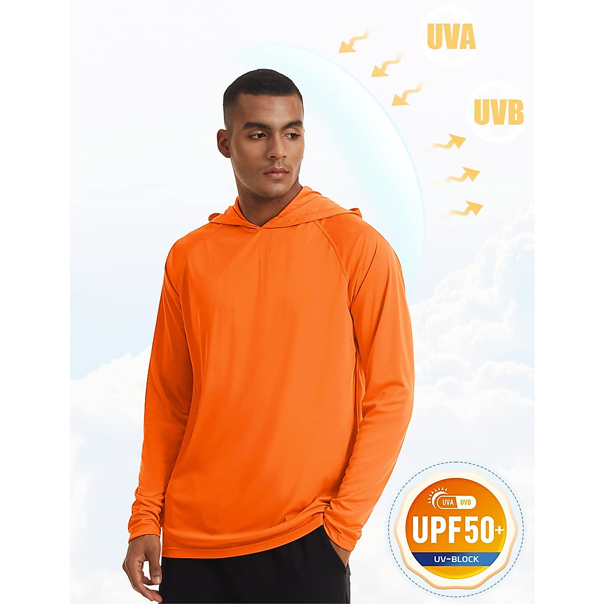 Men's UPF 50+ Hooded Long Sleeve Shirt for Fishing, Hiking & Workout - Orange