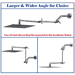 Shower Head Extension Arm - 13'' Shower Arm Extension for Rain Shower Head & Handheld Shower, Height and Range Adjustable, Shower Extension Arm with Locking Nuts, G1/2 Universal Connector, Chrome