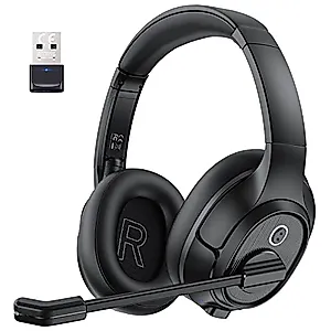 EKSA Bluetooth Headset with Microphone, Wireless Computer Headphone AI-Powered Environmental Noise Cancelling Headset & USB Dongle, 55H Playtime, Over Ear Comfort for PC, Phone, Work, Home Office