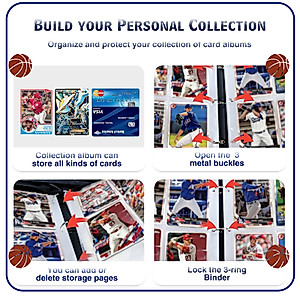 COARVXA 400 Cards Basketball Card Binder,4 Pocket with 400 Cards Trading Card Albums Sleeve Protectors,Card Storage Case Fits for Collecting Baseball,Hockey,Football,Basketball Or Gaming Trading Cards