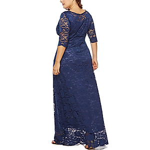 Eternatastic Womens Floral Lace 2/3 Sleeves Maxi Dress Evening Party Long Dress 4XL Deep Blue