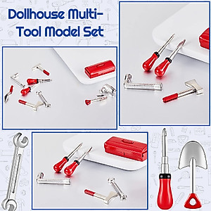 10 Pieces Mini Dollhouse Tool Set Mini Doll House Repair Multi Tool Include A Red Tin Box, 4 Outdoor Tools and 5 Repair Tools, Funny Mini Party Dollhouse Decoration Accessories