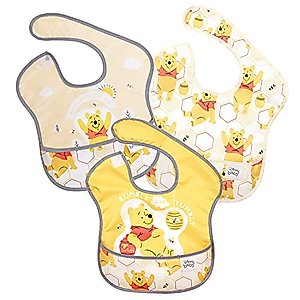 Bumkins Disney Bibs for Girl or Boy, SuperBib Baby and Toddler for 6-24 Months, Essential Must Have for Eating, Feeding, Baby Led Weaning, Mess Saving Waterproof Soft Fabric, 3-pk Winnie the Pooh