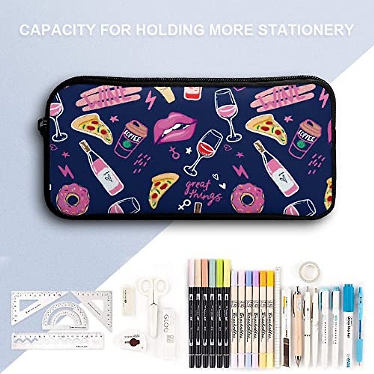 Fashion Wine Pattern Pencil Case Pencil Pouch Coin Pouch Cosmetic Bag Office Stationery Organizer
