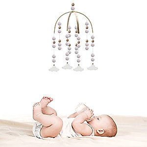 Boho Baby Mobile Neutral Baby Crib Mobile Nursery Cot Mobile Handmade Felt Ball Crib Mobile Pom Pom Mobile Ceiling Mobile Kids Room Nursery Decor（White-Clouds）