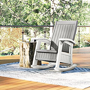 Suncast Outdoor Patio Rocking Chair with Under-Seat Storage, Stylish Faux Wood Outdoor Rocker for Patios, Dove Gray