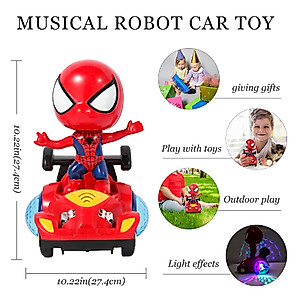 Intelligent Walking Singing Dancing Toy Car 360 Degree Rotation Superhero Robot Fun LED Flash with Music 2 3 4 5 6 7 8 Year Old Toddler Boys Girls Interactive Educational Gift with Birthday Gift