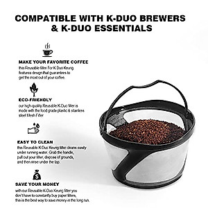 2 Reusable Coffee Ground Basket Style Coffee Filter for KeurigKDuo Essentials and KDuo Brewers Machine,2 Refillable K Cups Pod Capsule for KeurigKDuo+1 Spoon+1 Brush,2 Ways to Brew