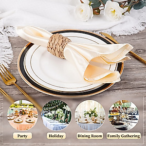 WOHIWO Napkin Rings Set of 12, Farmhouse Napkin Rings Table Decor Handmade by Natural Water Hyacinth, Fall Rustic Napkin Rings for Thanksgiving, Christmas, Wedding Table Dinnerware Decoration Set