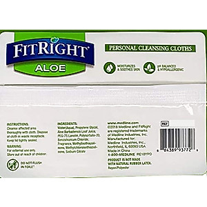Medline FitRight Aloe Personal Cleansing Cloth Wipes, Scented, Pack of 48, 8 x 12 inch Adult Large Incontinence Wipes