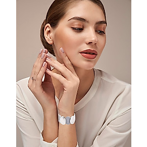 LENOOCLE Hammered Druzy Bracelet Silver Glitter Chunky Stretch Bracelet Statement Elastic Bracelet Bangle for Women Girls Christmas Jewelry Gifts(Silver)